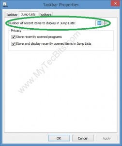 Windows 8 - Changing Jump List (Recent Items) count. | My Tec Bits