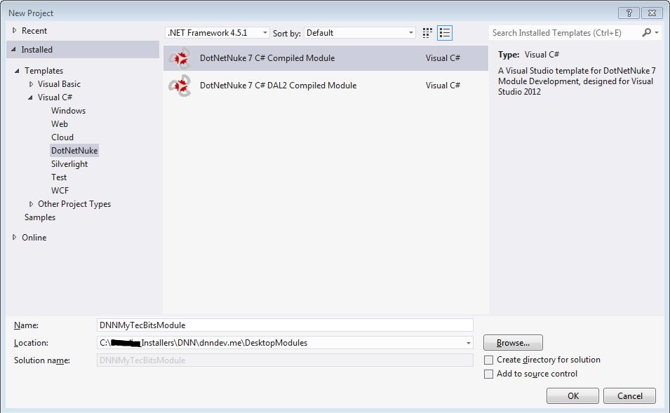 Using DNN Visual Studio Project Template | My Tec Bits