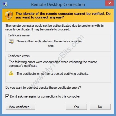 RDP Error: The identity of the remote computer cannot be verified | My Tec Bits