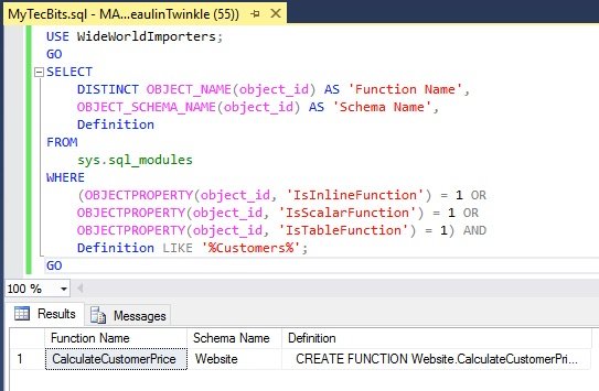 Find User Defined Function Containing Text Or Table Or Column Name In Sql Server My Tec Bits