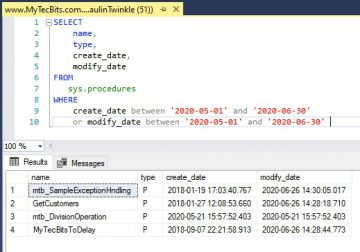 Finding the stored procedures created or modified in a given date range ...