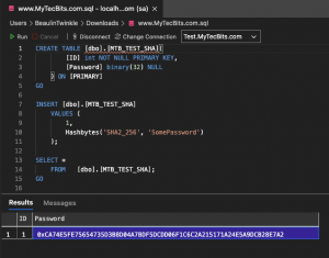 SHA-2 Hashing in SQL Server | My Tec Bits
