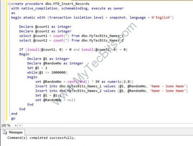 SQL Server 2014: Natively Compiled Stored Procedure | My Tec Bits SQL Server 2014: Natively Compiled Stored Procedure | My Tec Bits