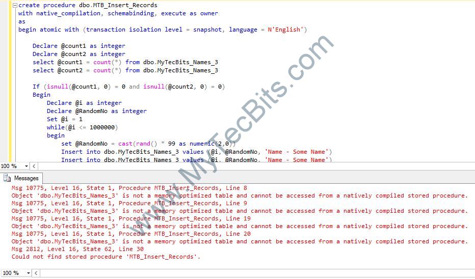 Sql Server 2014 Natively Compiled Stored Procedure My Tec Bits